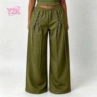 China Custom Women's Lace Up Detail Wide Leg Sweatpants Joggers for sale