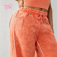 China Custom Women's Acid Wash Wide Leg Sweatpants Back Pocket Design for sale