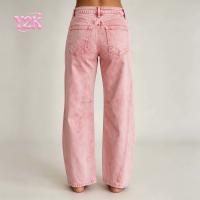 China Custom Women's Acid Wash Barrel Leg Carpenter Denim Jeans for sale