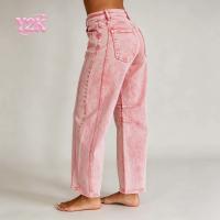 China Custom Women's Acid Wash Barrel Leg Carpenter Denim Jeans for sale