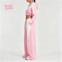 China Custom Women's Color Block Cropped Hoodie Wide Leg Pants Set for sale