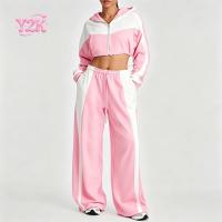 China Custom Women's Color Block Cropped Hoodie Wide Leg Pants Set for sale