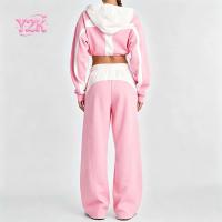 China Custom Women's Color Block Cropped Hoodie Wide Leg Pants Set for sale