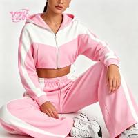 China Custom Women's Color Block Cropped Hoodie Wide Leg Pants Set for sale