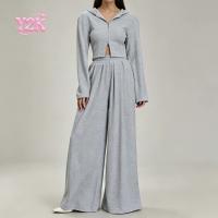 China Custom Women's Cropped Zip Hoodie Pleated Wide Leg Pants Set for sale