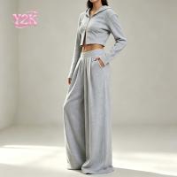 China Custom Women's Cropped Zip Hoodie Pleated Wide Leg Pants Set for sale