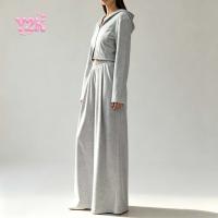China Custom Women's Cropped Zip Hoodie Pleated Wide Leg Pants Set for sale