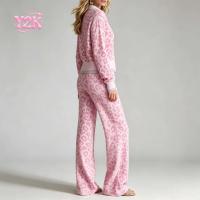 China Custom Women's Leopard Print Cardigan Wide Leg Pants Set for sale