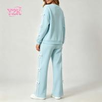 China Custom Women's Bow Detail Sweatshirt Wide Leg Pants Set for sale