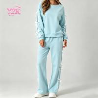 China Custom Women's Bow Detail Sweatshirt Wide Leg Pants Set for sale