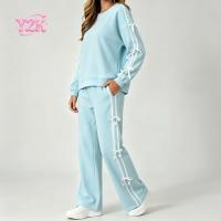China Custom Women's Bow Detail Sweatshirt Wide Leg Pants Set for sale
