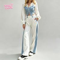 China Custom Women's Color Block Cropped Jacket Wide Leg Pants Set for sale