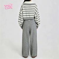 China Custom Women's Striped Collared Sweater Wide Leg Pants Set for sale