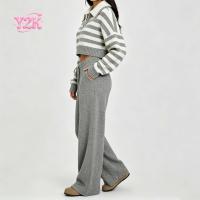 China Custom Women's Striped Collared Sweater Wide Leg Pants Set for sale
