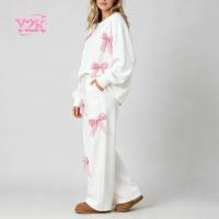 China Custom Women's Bow Applique Sweatshirt Wide Leg Pants Set for sale