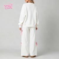 China Custom Women's Bow Applique Sweatshirt Wide Leg Pants Set for sale