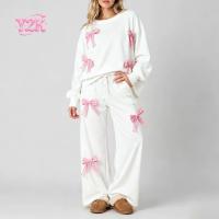 China Custom Women's Bow Applique Sweatshirt Wide Leg Pants Set for sale