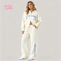 China Custom Women's Graphic Zip Hoodie Wide Leg Sweatpants Set for sale