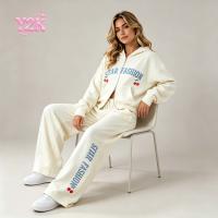 China Custom Women's Graphic Zip Hoodie Wide Leg Sweatpants Set for sale