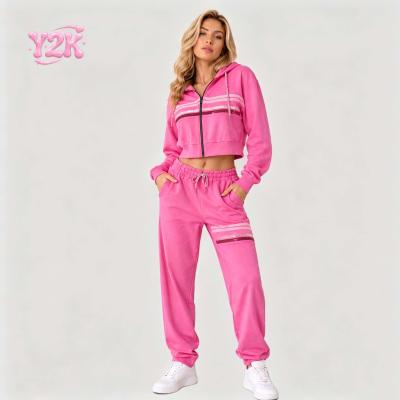 China Custom Women's Sequin Trim Cropped Hoodie Jogger Pants Set for sale