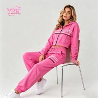 China Custom Women's Sequin Trim Cropped Hoodie Jogger Pants Set for sale