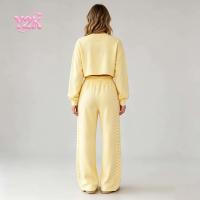 China Custom Women's Eyelet Lace Sweatshirt Wide Leg Pants Set for sale
