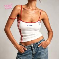 China Custom Women's Contrast Trim Embroidered Cami Crop Top for sale