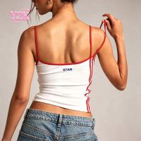 China Custom Women's Contrast Trim Embroidered Cami Crop Top for sale