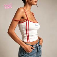 China Custom Women's Contrast Trim Embroidered Cami Crop Top for sale