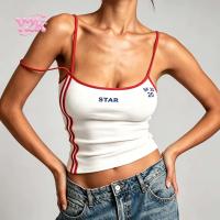 China Custom Women's Contrast Trim Embroidered Cami Crop Top for sale