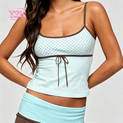 China Custom Women's Polka Dot Tie Front Cami Tank Top for sale
