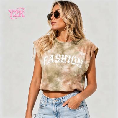 China Custom Women's Camo Graphic Cropped Muscle T Shirt for sale