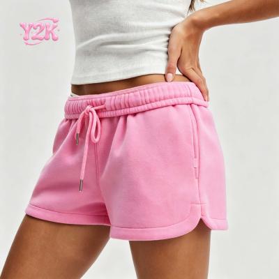 China Custom Women's Curved Hem Fleece Drawstring Shorts for sale