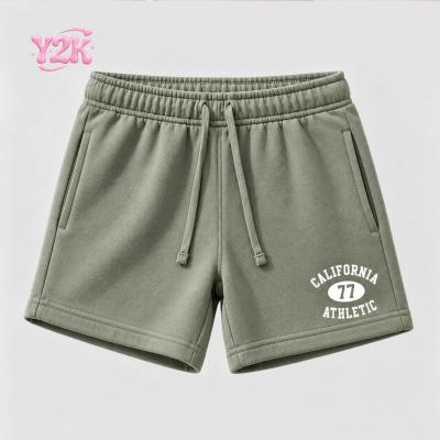 China Custom Women High Waist Drawstring Sweat Shorts Embroidered Letter Cotton Fleece Casual Lounge Summer Gym Workout Athletic Bottoms for sale