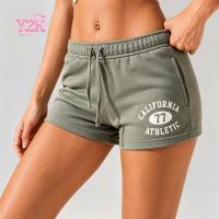 China Custom Women High Waist Drawstring Sweat Shorts Embroidered Letter Cotton Fleece Casual Lounge Summer Gym Workout Athletic Bottoms for sale