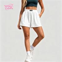 China Custom Women High Waist Textured Jacquard Shorts Geometric Embossed Cotton Terry Loose Casual Lounge Summer Beach Athletic Bottoms for sale