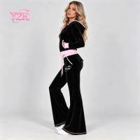 China Custom Women Velour Tracksuit Cropped Zip Hoodie Wide Leg Pants Rhinestone Embroidery Y2K Casual Lounge Streetwear Two Piece Set for sale