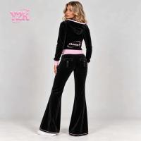 China Custom Women Velour Tracksuit Cropped Zip Hoodie Wide Leg Pants Rhinestone Embroidery Y2K Casual Lounge Streetwear Two Piece Set for sale