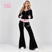 China Custom Women Velour Tracksuit Cropped Zip Hoodie Wide Leg Pants Rhinestone Embroidery Y2K Casual Lounge Streetwear Two Piece Set for sale