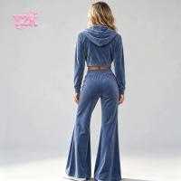 China Custom Women Velour Tracksuit Cropped Zip Hoodie Flare Pants Soft Stretch Velvet Y2K Casual Lounge Streetwear Two Piece Outfit Set for sale