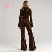 China Custom Women Leopard Print Velvet Tracksuit Lapel Zip Jacket Flared Pants Y2K Casual Lounge Streetwear Matching Two Piece Set for sale