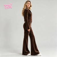 China Custom Women Leopard Print Velvet Tracksuit Lapel Zip Jacket Flared Pants Y2K Casual Lounge Streetwear Matching Two Piece Set for sale