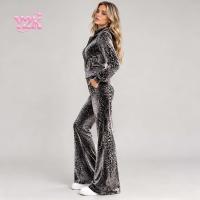 China Custom Women Leopard Print Velvet Tracksuit Zip Jacket Wide Leg Pants Y2K Casual Lounge Streetwear Matching Two Piece Outfit Set for sale