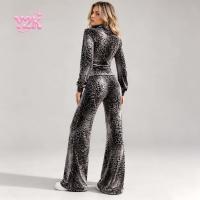 China Custom Women Leopard Print Velvet Tracksuit Zip Jacket Wide Leg Pants Y2K Casual Lounge Streetwear Matching Two Piece Outfit Set for sale