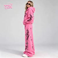 China Custom Women Gothic Graphic Tracksuit Oversized Zip Hoodie Wide Leg Sweatpants Halloween Streetwear Fleece Two Piece Outfit Set for sale