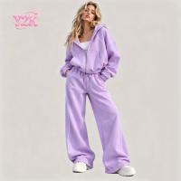 China Custom Women Oversized Tracksuit Contrast Stitch Zip Hoodie Wide Leg Sweatpants Casual Lounge Streetwear Matching Two Piece Set for sale