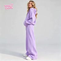 China Custom Women Oversized Tracksuit Contrast Stitch Zip Hoodie Wide Leg Sweatpants Casual Lounge Streetwear Matching Two Piece Set for sale