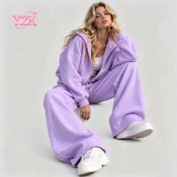 China Custom Women Oversized Tracksuit Contrast Stitch Zip Hoodie Wide Leg Sweatpants Casual Lounge Streetwear Matching Two Piece Set for sale
