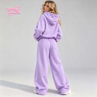 China Custom Women Oversized Tracksuit Contrast Stitch Zip Hoodie Wide Leg Sweatpants Casual Lounge Streetwear Matching Two Piece Set for sale
