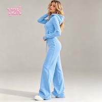 China Custom Women Tracksuit Fitted Zip Hoodie Wide Leg Sweatpants Cotton Fleece Y2K Casual Lounge Streetwear Two Piece Outfit Set for sale